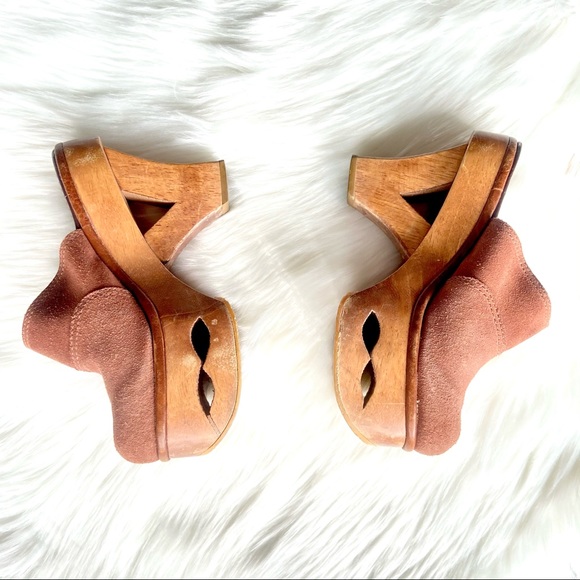 Vintage | Shoes | Vintage 97s Wood Suede Platform Clogs | Poshmark